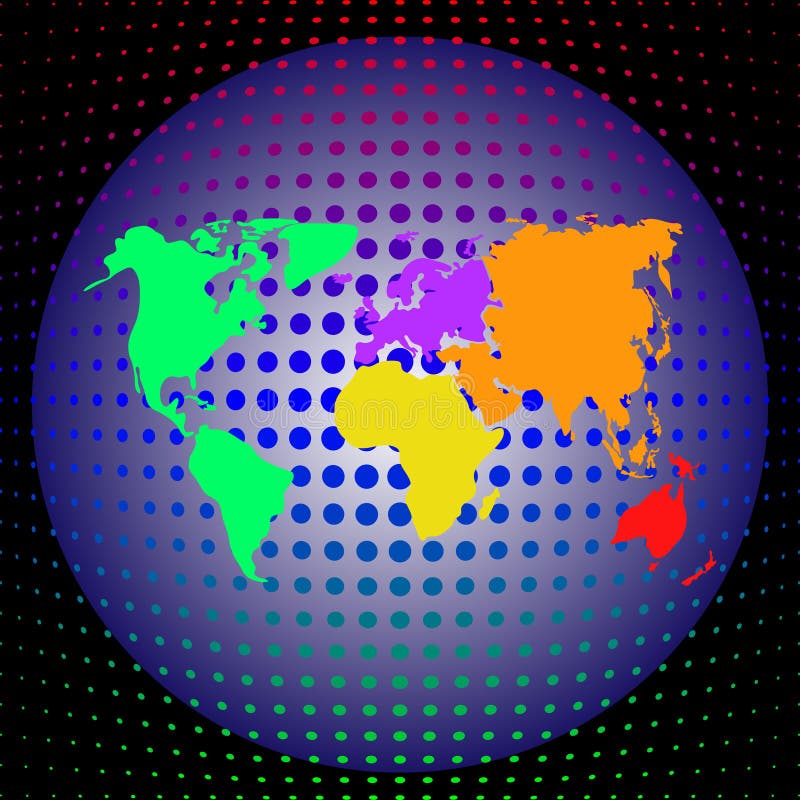 Vector Multicolor World Map with Continents on the Globe on a Deep Dark ...