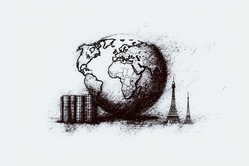 Globe Sketch: a Detailed Representation of a Globe, Highlighting World ...