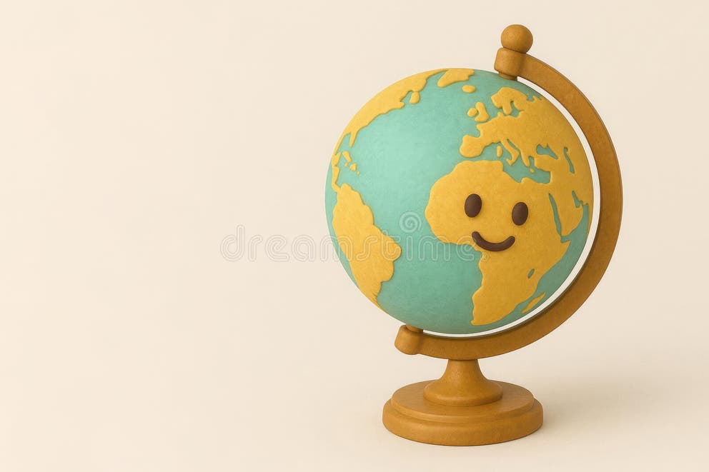 A Globe with a Smiling Face and Yellow Continents. Space for Text ...