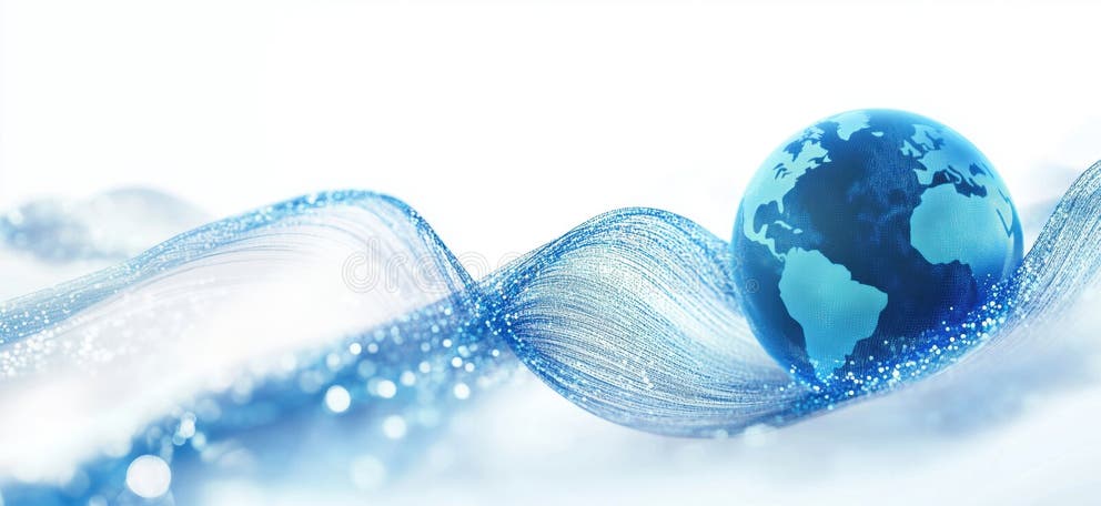 Globe with Sparkling Waves Representing Global Connectivity and ...