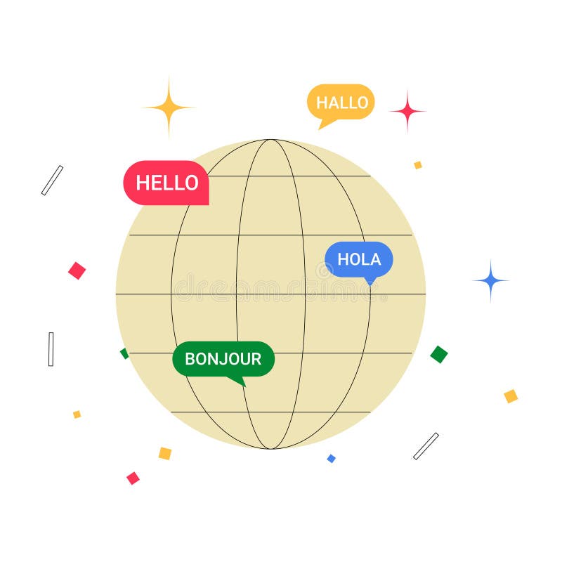 Globe with Language Speech Bubbles in Flat Vector Illustration ...