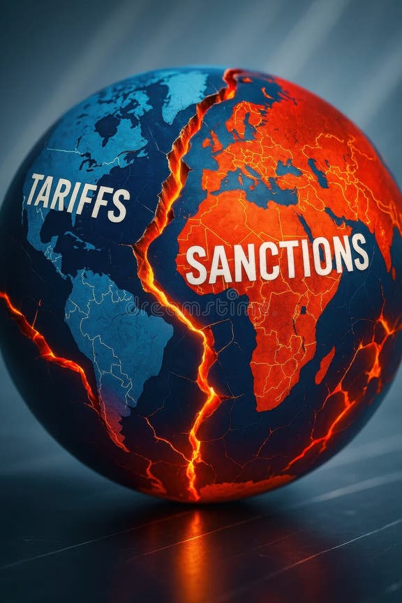 Globe Split by Economic Tensions Labeled Tariffs and Sanctions ...