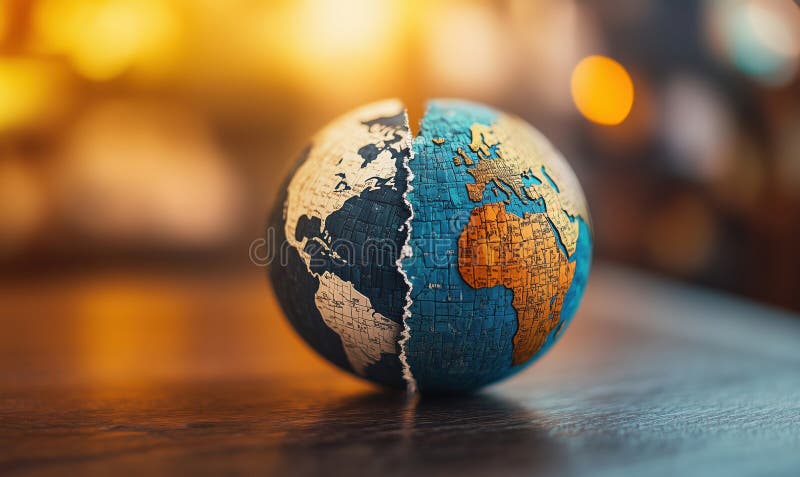 Globe Split in Half Showcasing Continents, Detailed Texture, Warm ...