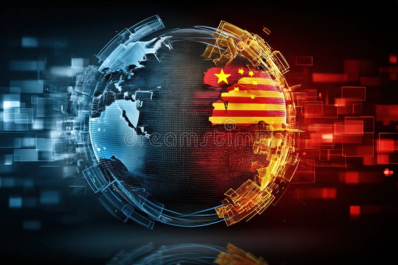 Symbolic Globe Encased in Digital Mesh Representing US and China ...