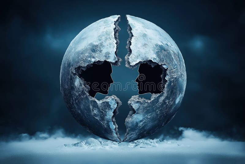 A Globe Split into Two Parts Reveals Human Forms, Symbolizing ...