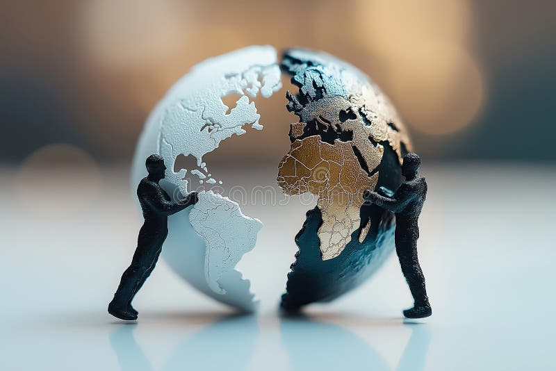 A Globe Split in Two Shows Humans Collaborating but Separated ...