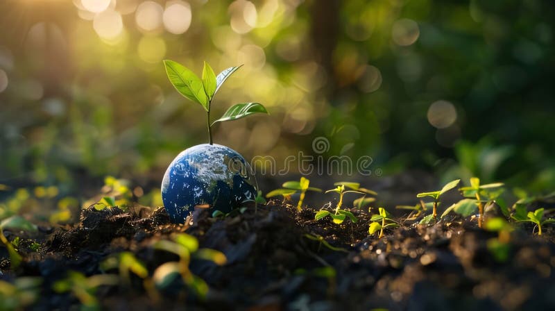 Globe and Sprout on the Ground, Save the Earth Concept Stock ...