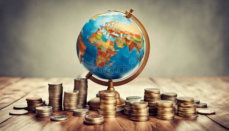 Globe and Stack with Coins. Money Makes the World Go Round Stock ...