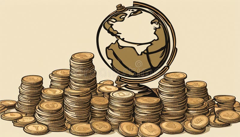Globe and Stack with Coins. Money Makes the World Go Round Stock ...