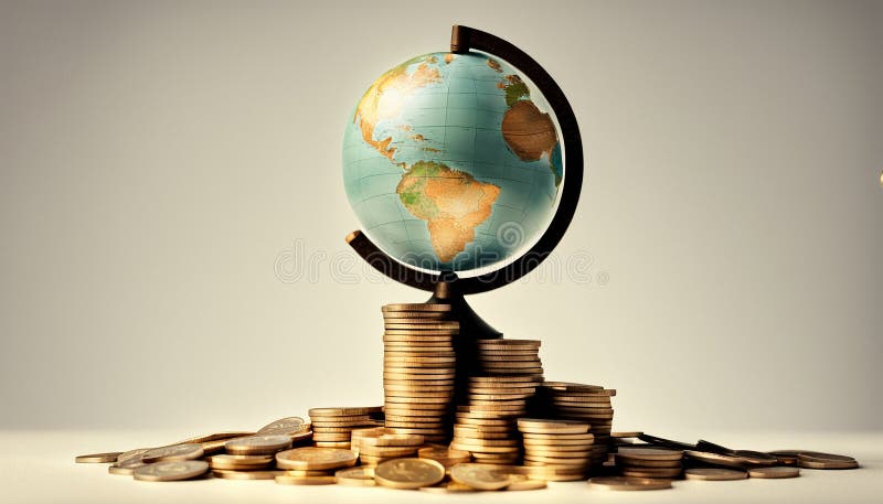 Globe and Stack with Coins. Money Makes the World Go Round Stock ...