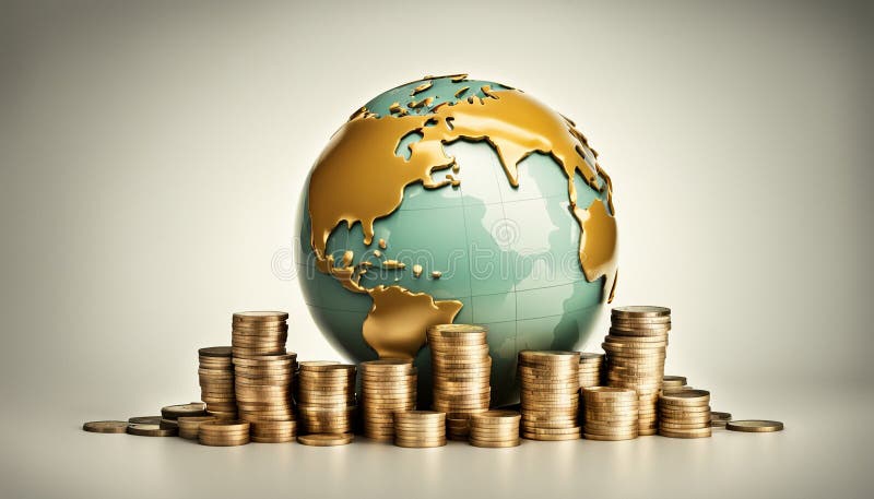 Globe and Stack with Coins. Money Makes the World Go Round Stock ...