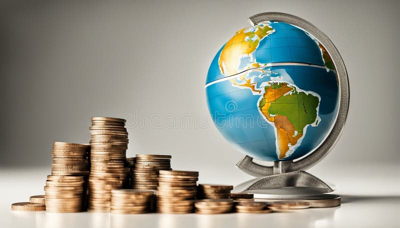 Globe and Stack with Coins. Money Makes the World Go Round Stock ...