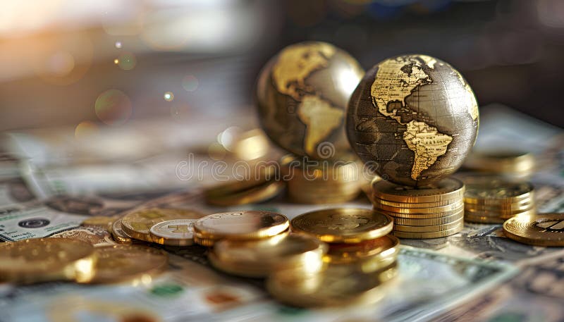 Globe and Stack with Coins. Money Makes the World Go Round Stock ...