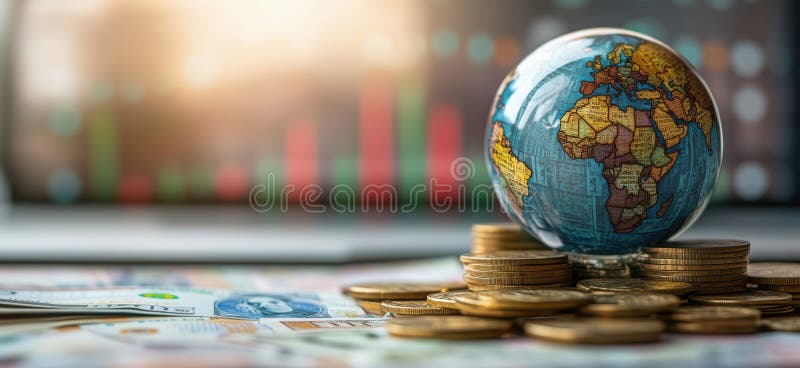 Globe on Stacks of Coins Representing Global Economy and Financial ...