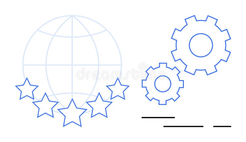 Globe with Stars and Gears Symbolizing Global Technological Excellence ...