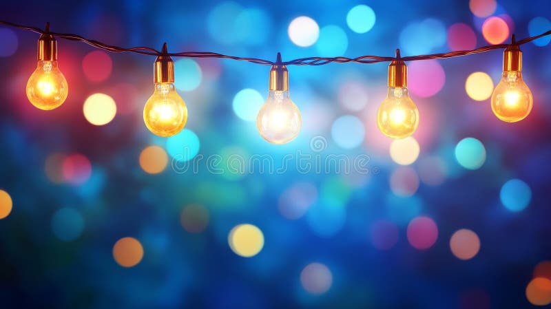 Globe String Lights Illuminated on a Blue Backdrop - Cheerful String ...