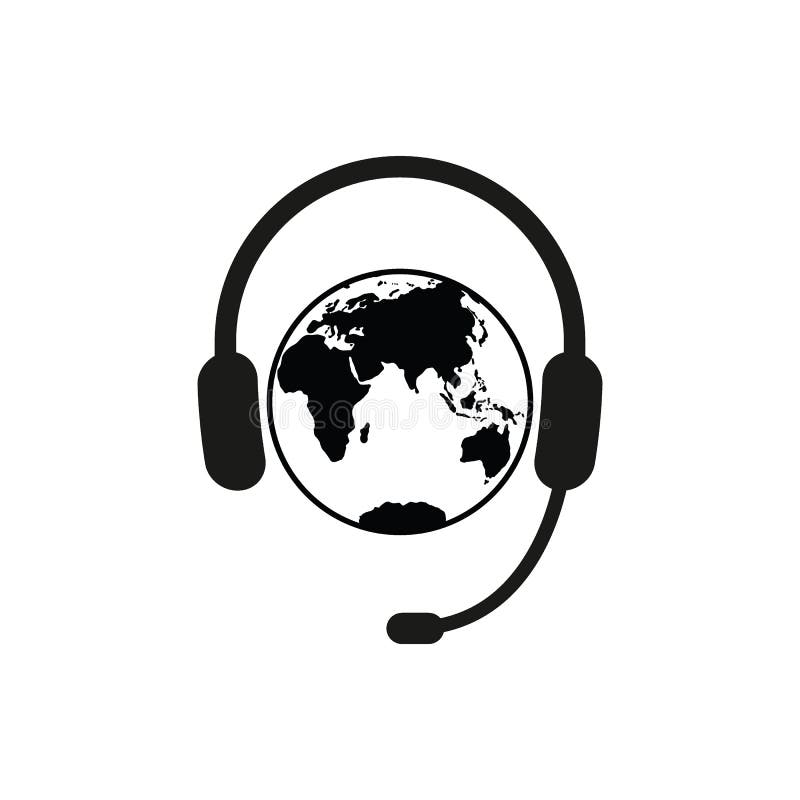 Globe Support or Global Worldwide Service - Black Vector Icon with ...