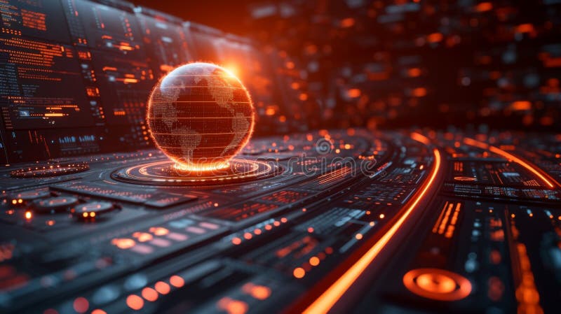 A Globe Surrounded by a Circular Network of Data Streams Symbolizing the Global Nature of ...