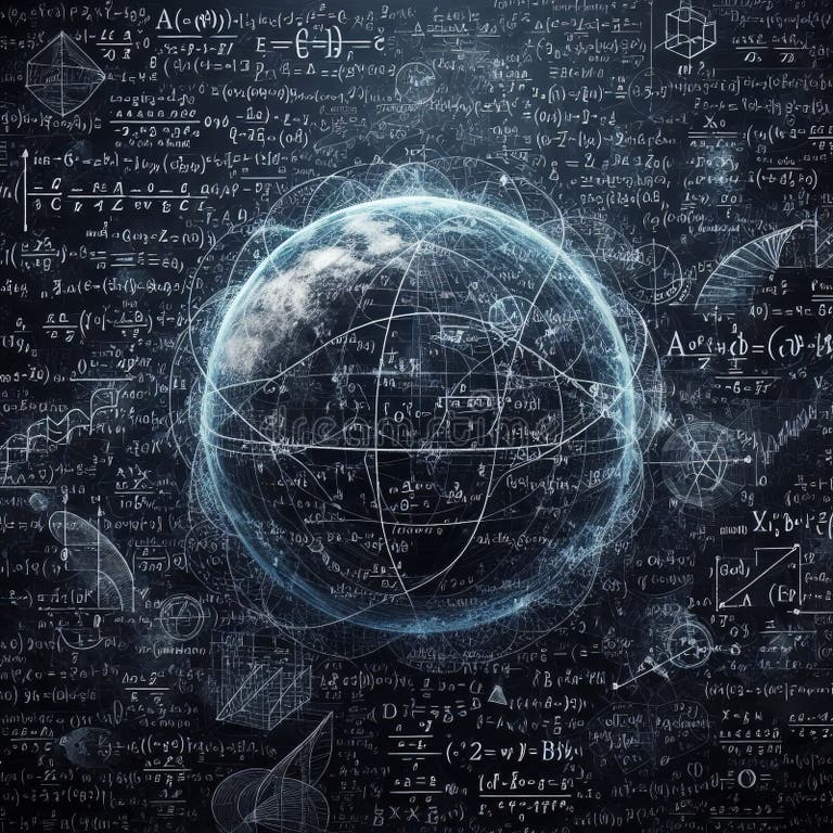 A Globe Surrounded by Complex Mathematical Equations and Geometric ...