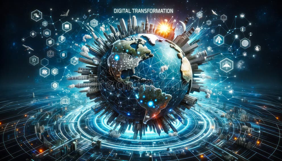 Globe Surrounded by Digital Nodes Global Digital Transformation Stock ...