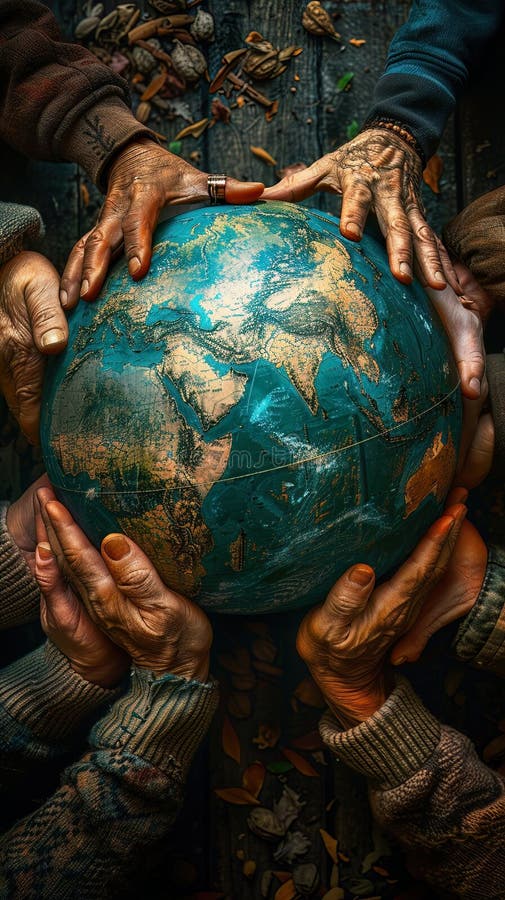 A Globe Surrounded by Diverse Hands Offering Aid Symbolizing Unity and ...