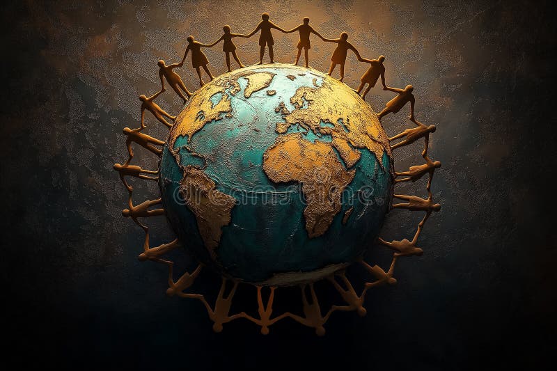 A Globe Surrounded by Figures Symbolizes Unity and Highlights Global ...