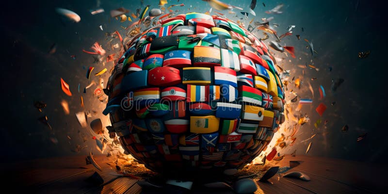 Globe Surrounded by Flags of Different Countries, Representing the ...