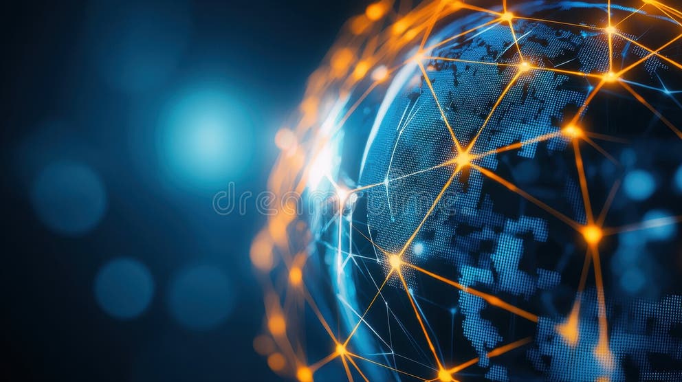 Globe Surrounded by a Network of Orange Lines Symbolizing Global ...