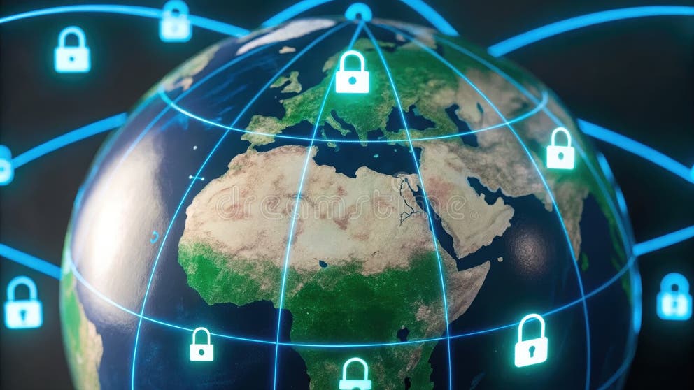 Globe Surrounded by Numerous Padlocks Representing Global Security and ...