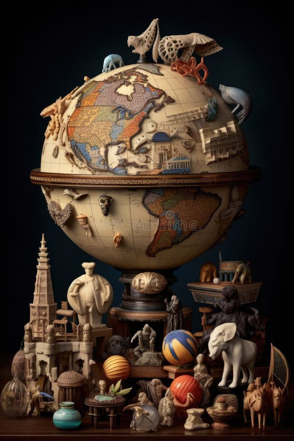 A Globe Surrounded by Symbolic Items from Different Cultures Stock ...