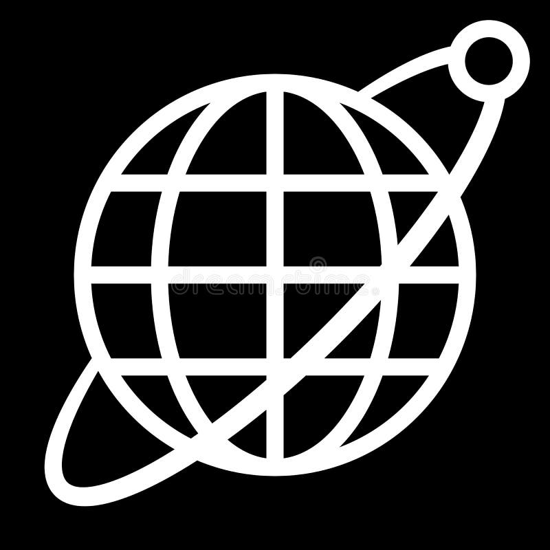 Globe Symbol Icon with Orbit and Satellite - White Simple, Isolated ...