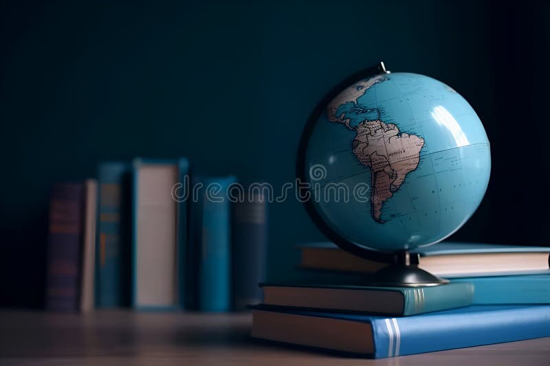 Globe on table with books stock illustration. Illustration of ...