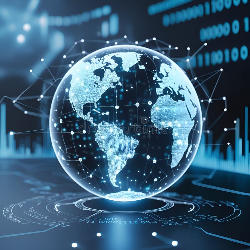 Globe in Tech Background Futuristic Technology and Wireless ...