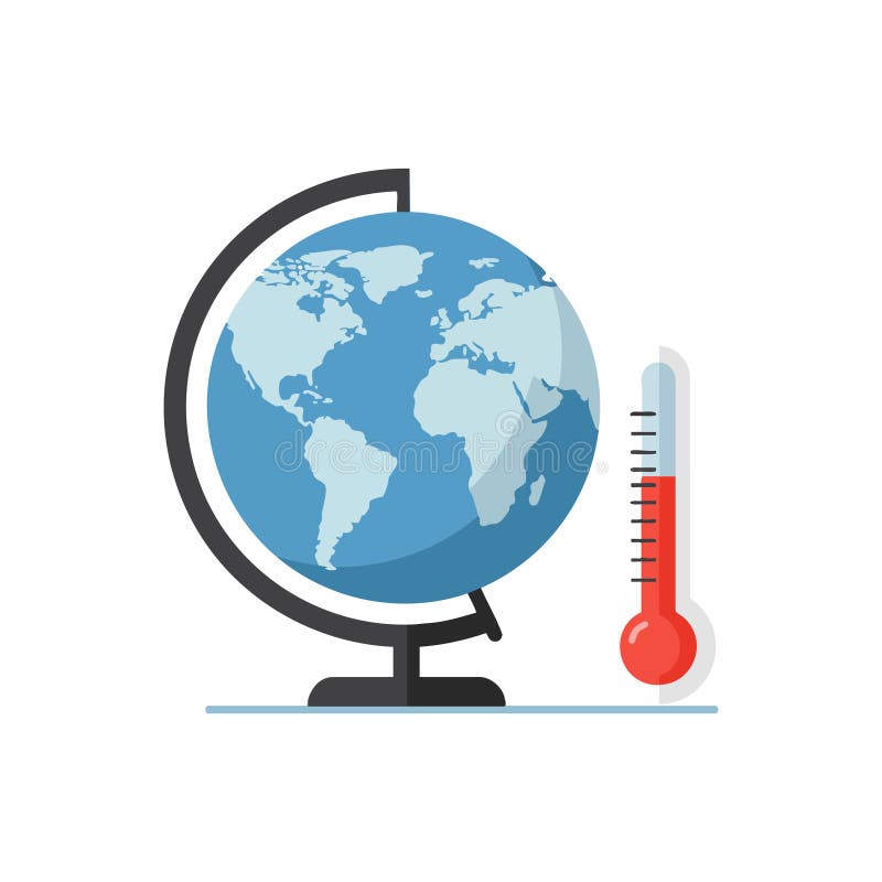 Globe with Thermometer Climate Change Concept Vector Flat Design for ...