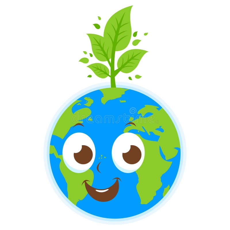 Cartoon Planet Earth and Green Tree. Save the Planet, Ecology Earth Day ...