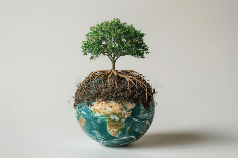 A Globe with Tree Roots, Symbolizing Global Growth Stock Illustration ...