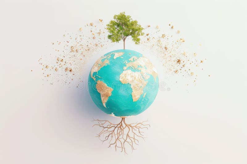 Globe with Tree and Roots Symbolizing Nature and Growth Stock ...