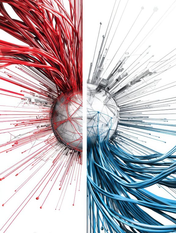 Globe Divided by Red and Blue Network Cables Depicting Global Tech ...
