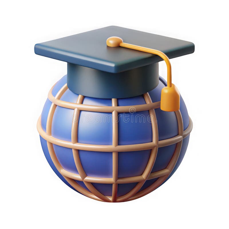 Globe Wearing Graduation Symbolizing Global Education Cap 3D Icon ...