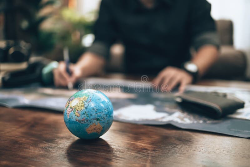 Globe, Whole World on Table. the Route Map on the Table Stock Image ...