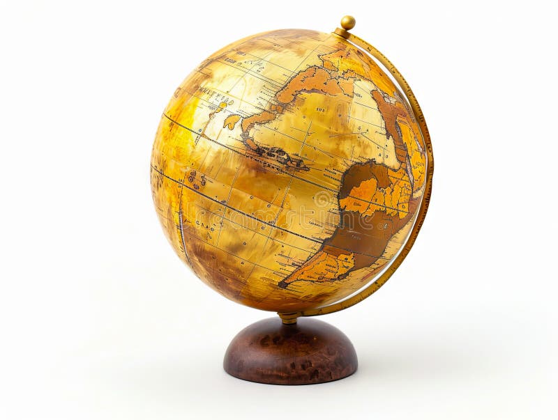 A Globe with a Wooden Base and Gold Finish Stock Image - Image of base ...