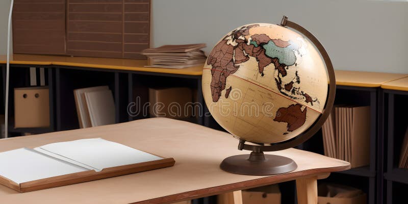 A Globe on a Wooden Stand in a Geography Classroom Hyper- One Created ...