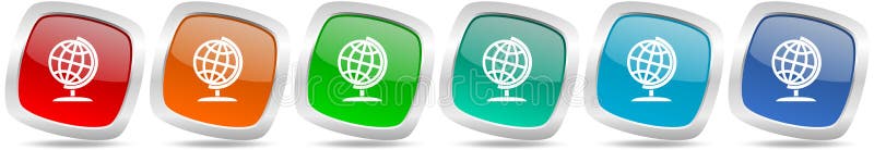 Globe, World, Global, Map, Earth Vector Icon Set, Modern Design, Silver ...