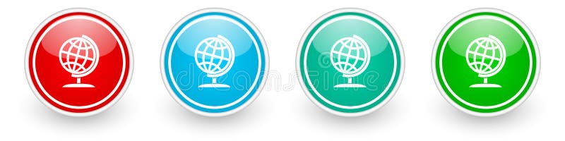Globe, World, Global, Map, Earth Vector Icons, Colorful Glossy Buttons ...