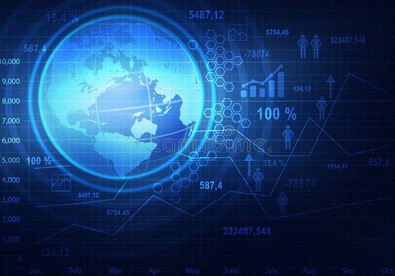 Globe with World Map Icons and Charts. Stock Photo - Image of ...