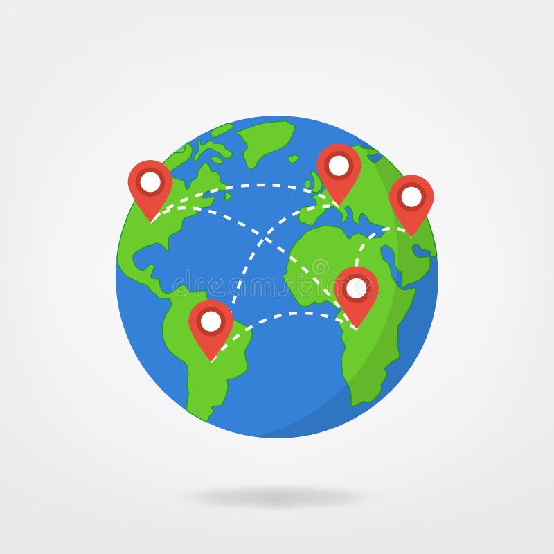 Globe, World Map with Locaction Pin Points Illustration Stock Vector ...