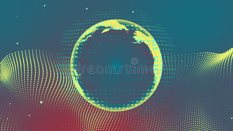 Globe with World Map Rotation and Digital Wave High Technology Animated ...