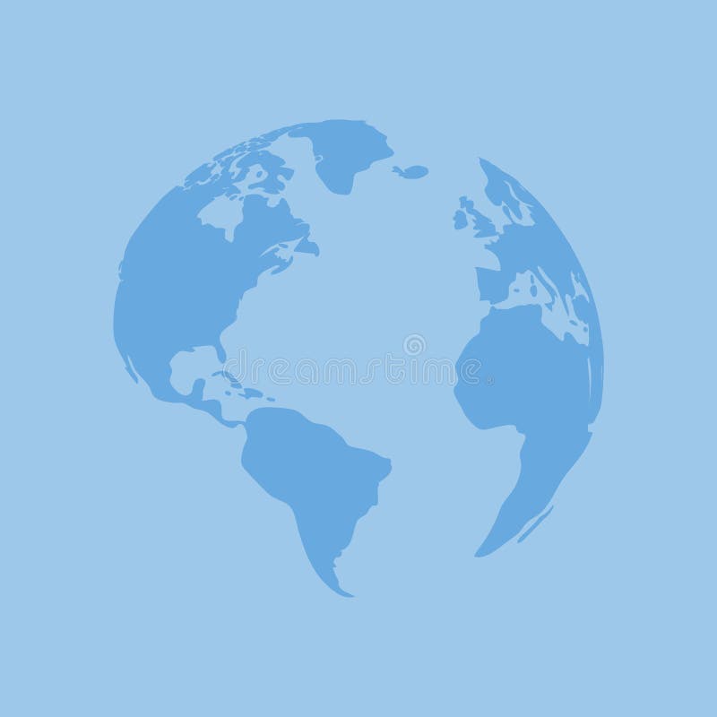 Globe World Map with Shadow on Blue Background. Earth Hemispheres with ...