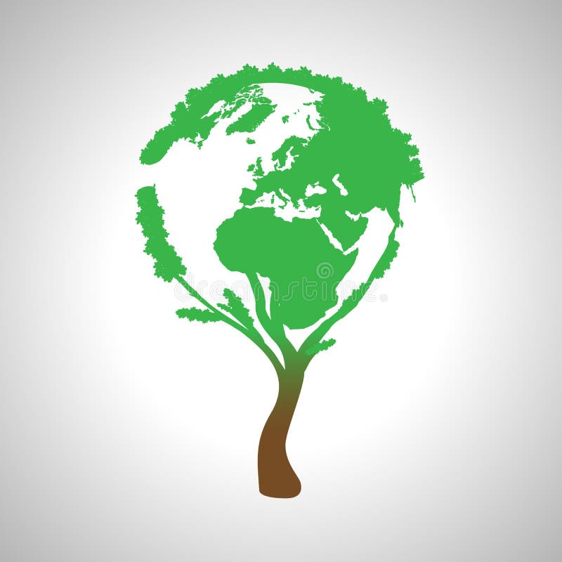 Globe World Map on a Tree, Vector Stock Vector - Illustration of ...