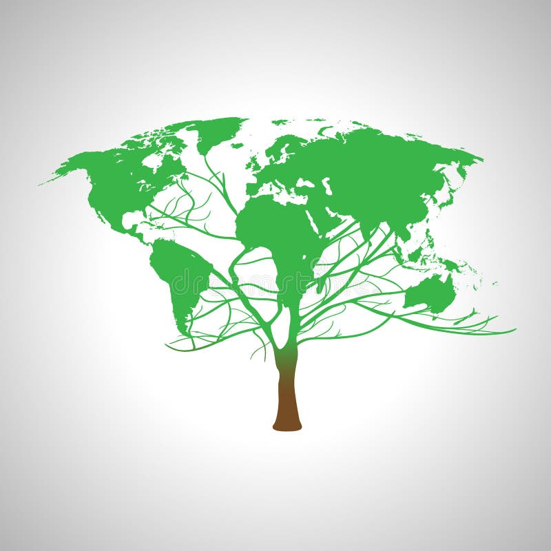 Globe World Map on a Tree, Vector Stock Vector - Illustration of ...